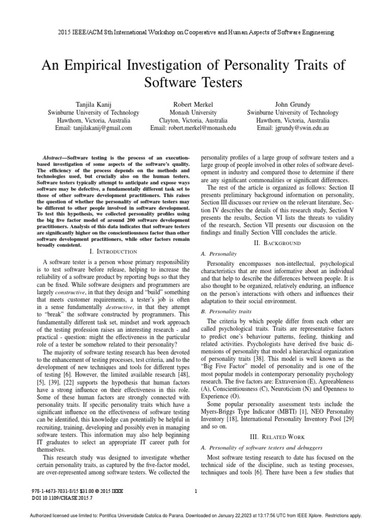 An Empirical Investigation of Personality Traits of | PDF | Software ...