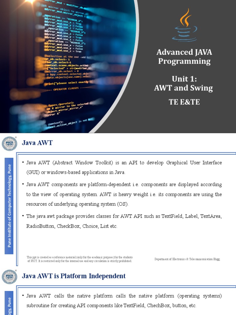Unit No.2 - AWT and Swing | Download Free PDF | Computing | Object Oriented Programming