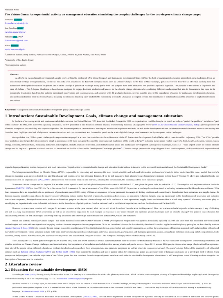 Celsius Game: Engaging Climate Education | PDF | Climate Change ...