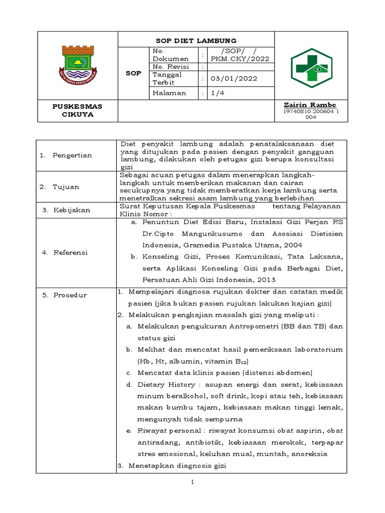 Sop Diet Lambung | PDF