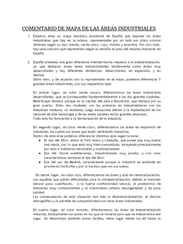 COMENTARIO DE MAPA DE LAS ÁREAS INDUSTRIALES.pdf | PDF | España | Industrialización
