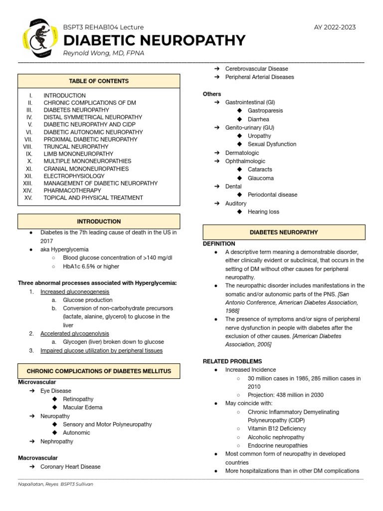 Rehab104 Lec - Diabetic Neuropathy | PDF | Peripheral Neuropathy | Diabetes