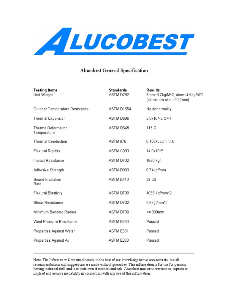 Alucobest Material Specifications and Tests | PDF | Home & Garden ...