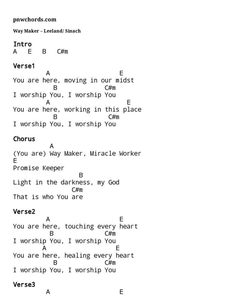 Way Maker - Leeland - Sinach PDF | PDF