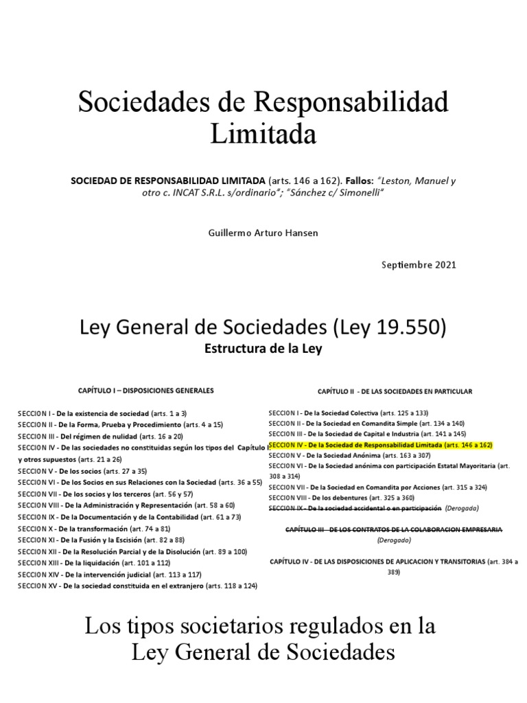 Sociedades de Responsabilidad Limitada: Características Principales | PDF | Condominio ...