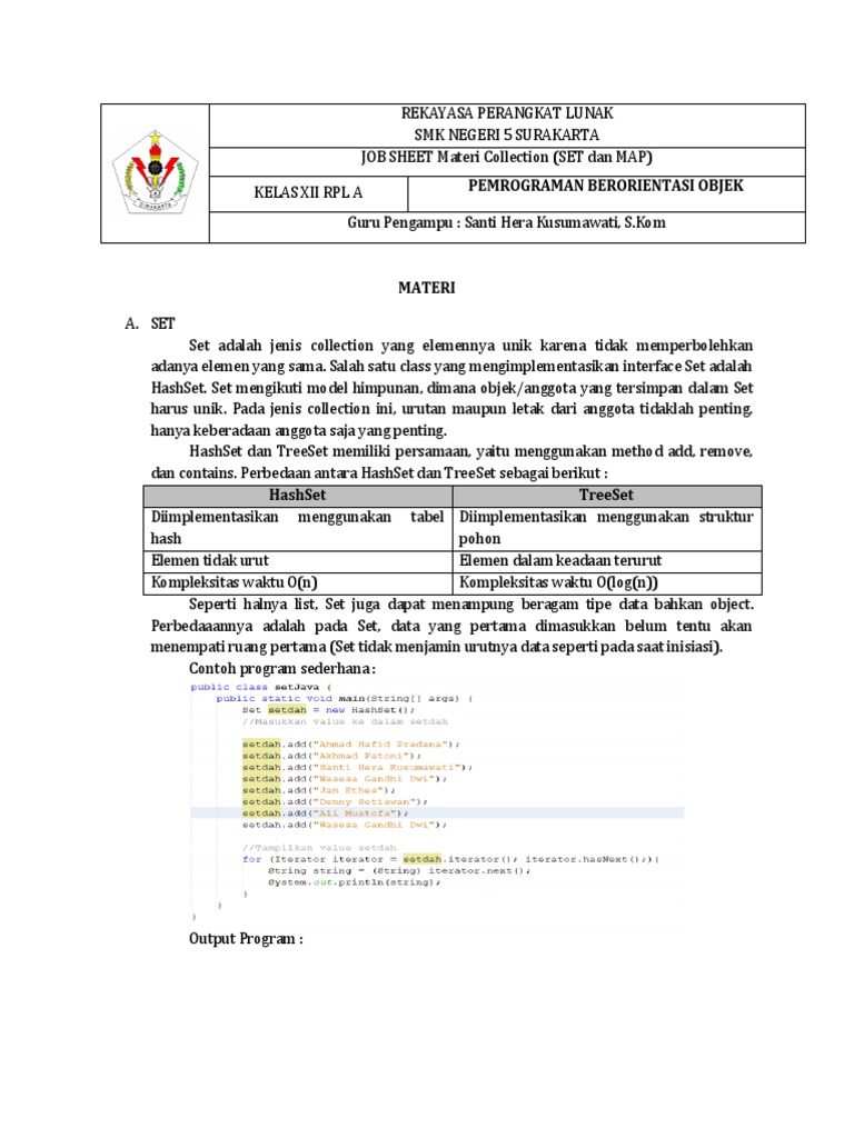 Jobsheet COLLECTION SET Dan MAP | PDF