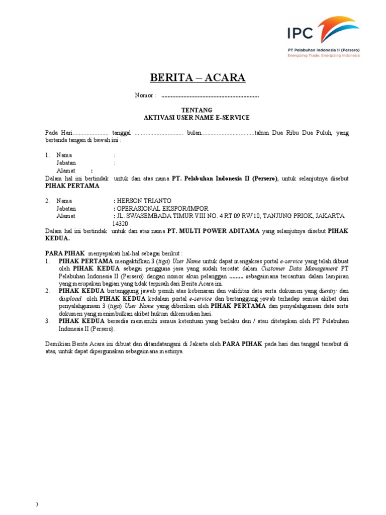 Aktivasi User E-Service PT Multi Power Aditama | PDF