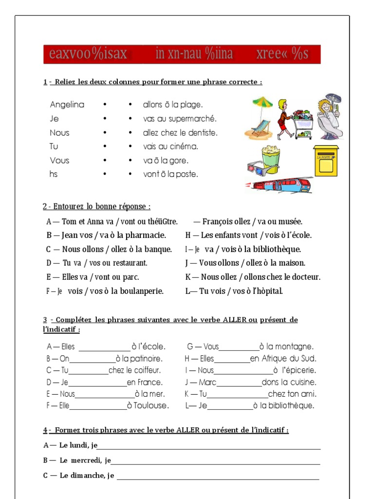 Exercices sur le verbe aller au présent | PDF | Arts du langage et ...