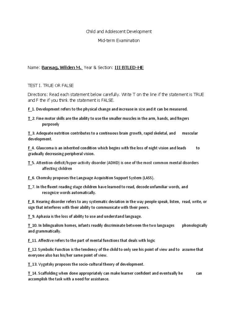 Child Development Exam Review Guide | PDF | Learning | Morality