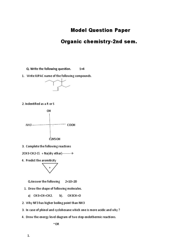 Model Question Paper Organic Chemistry-2nd Sem | PDF | Isomer ...