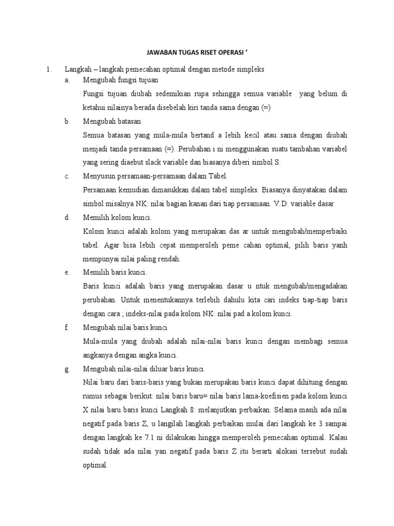 Jawaban Tugas Riset Operasi 2 | PDF