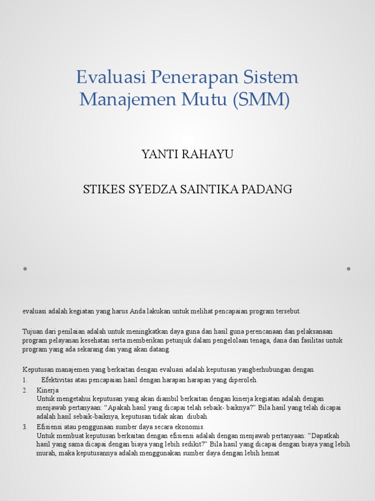 Pertemuan Evaluasi Penerapan Sistem Manajemen Mutu (SMM) | PDF | Bisnis | Teknologi & Rekayasa