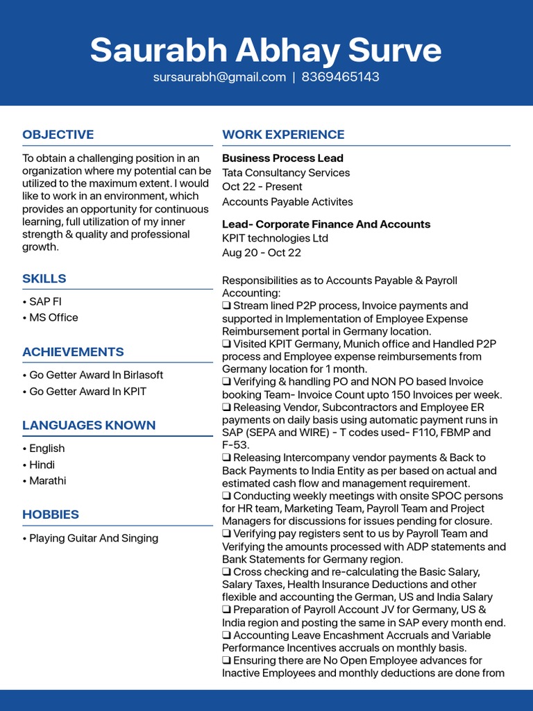 Saurabh Surve - Updated Resume | PDF | Accounts Payable | Accounting