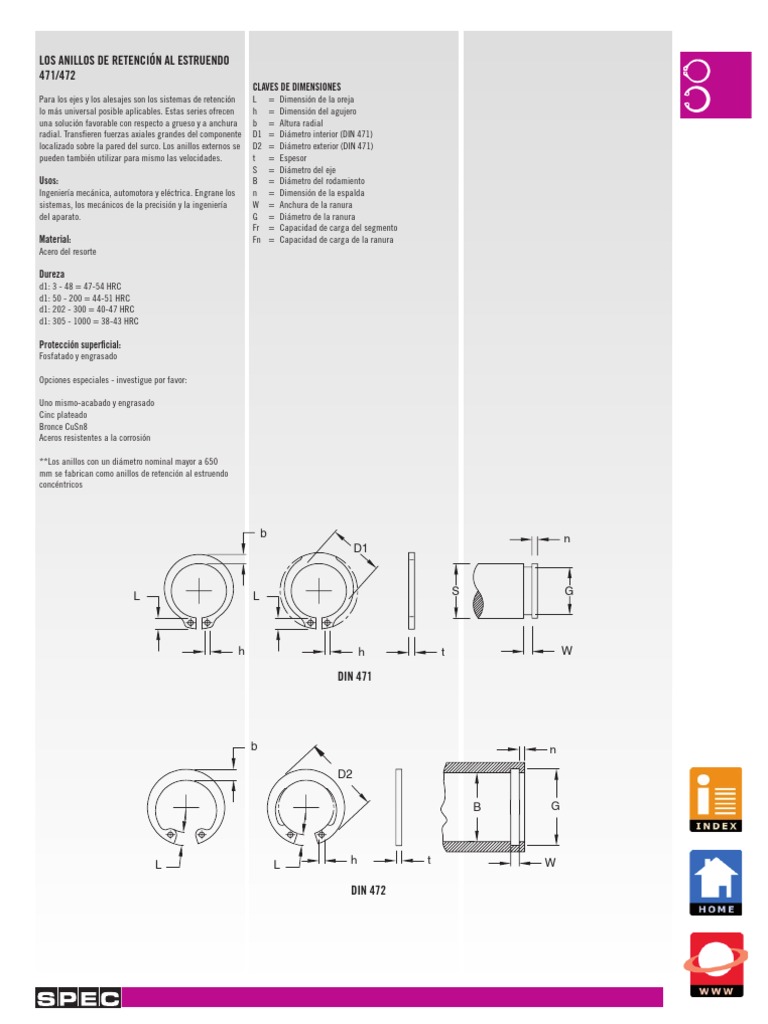 Anillos de Retencion DIN 471-472 Selector MEX PDF | PDF | Máquinas | Ingeniero civil