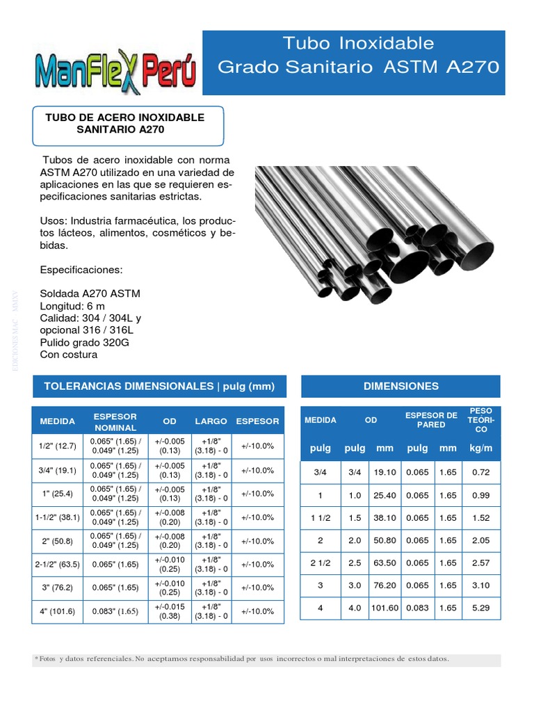 Ficha Tecnica Tubos Acero Inox 270 PDF | PDF | Acero | Hierro