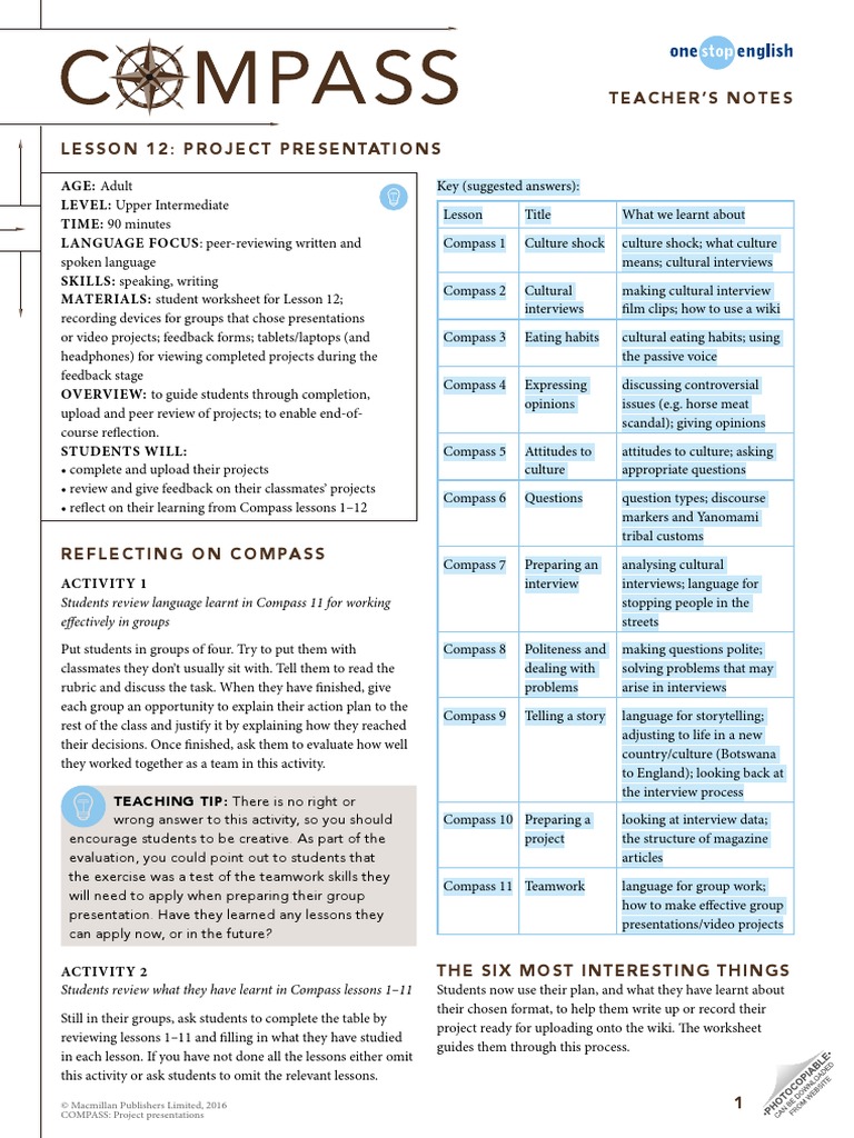Compass Lesson 12 Project Presentations 446302 | PDF | Teachers | Wiki