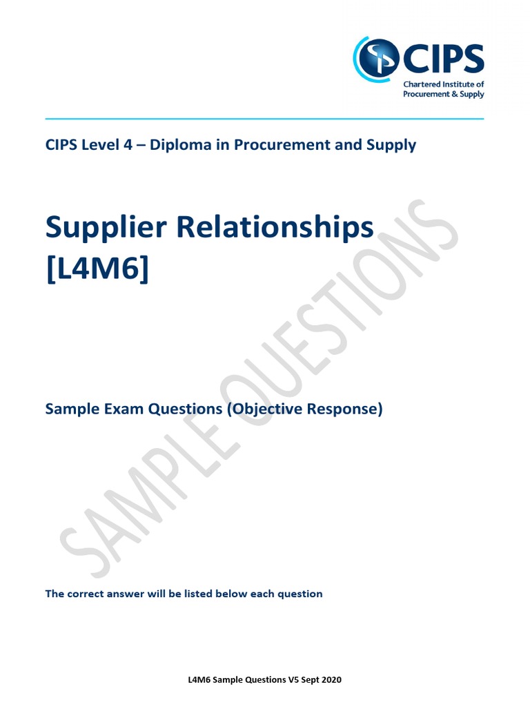 L4M6 CIPS Sample Exam Questions | PDF | Procurement | Supply Chain