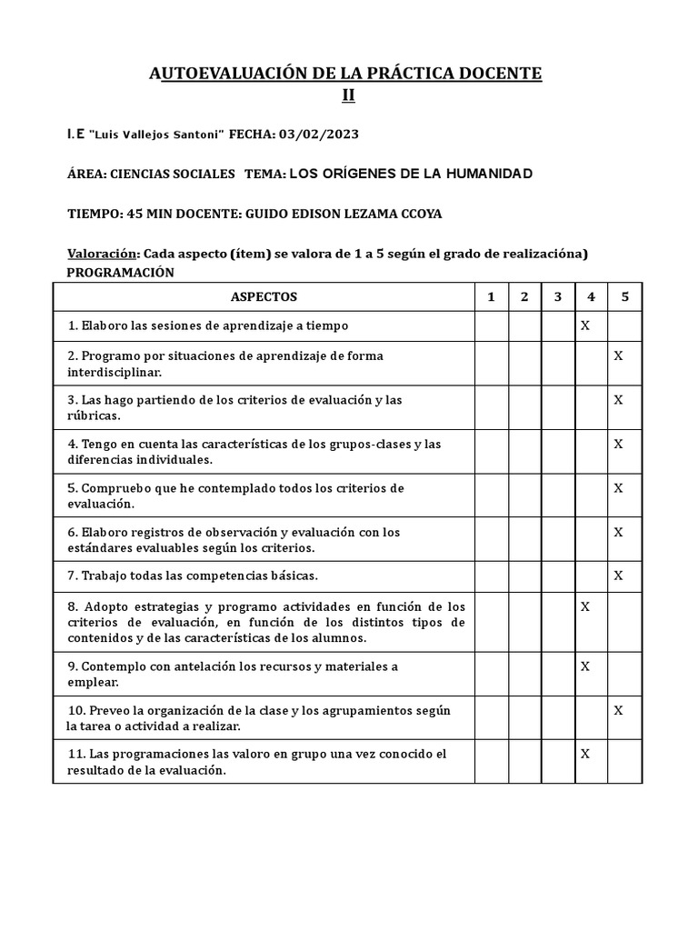 Ficha de Autoevaluación de Practica Docente | PDF | Evaluación ...