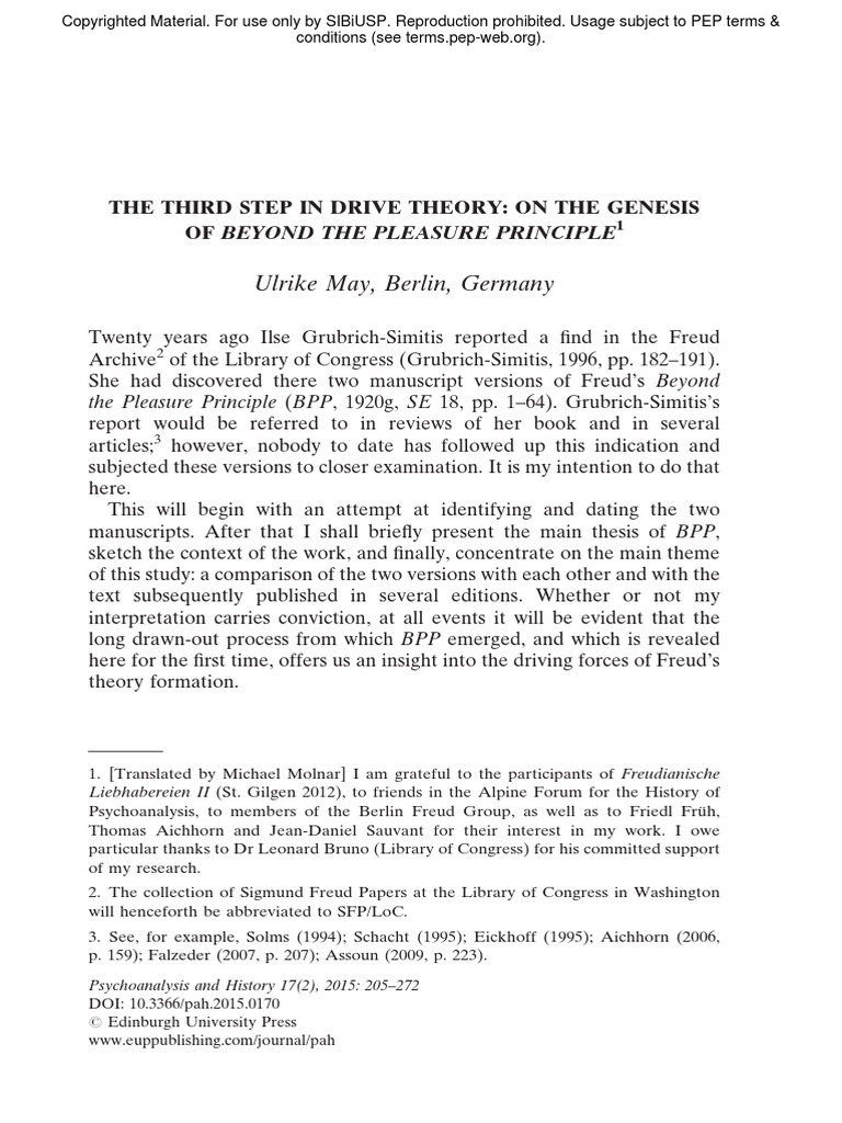 He Third Step in Drive Theory - On The Genesis of Beyond The Pleasure ...