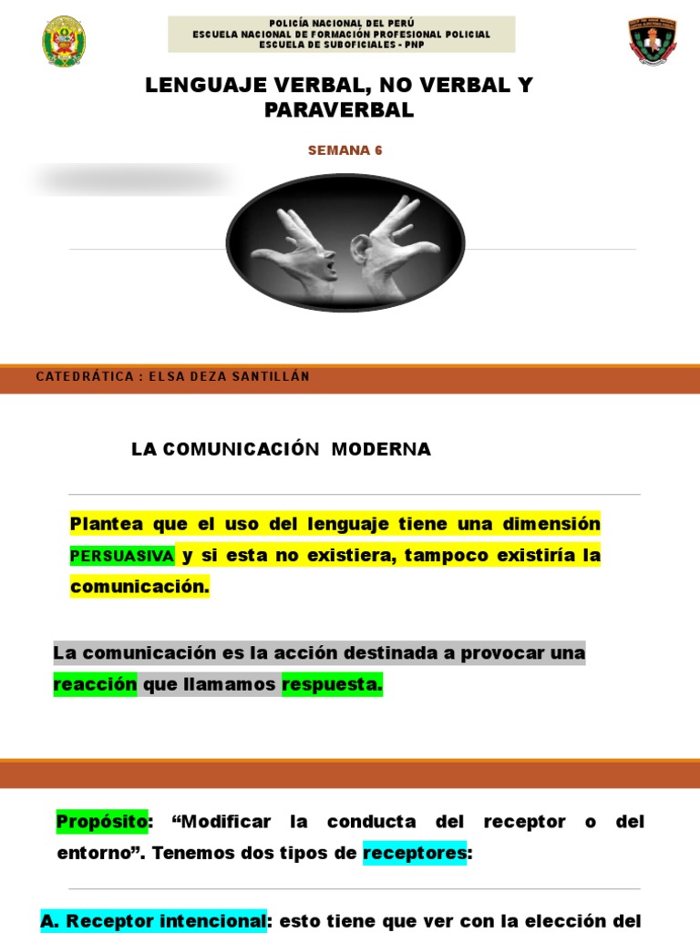 Semana 6 - Lenguaje Verbal, No Verbal y Paraverbal | PDF | Comunicación ...