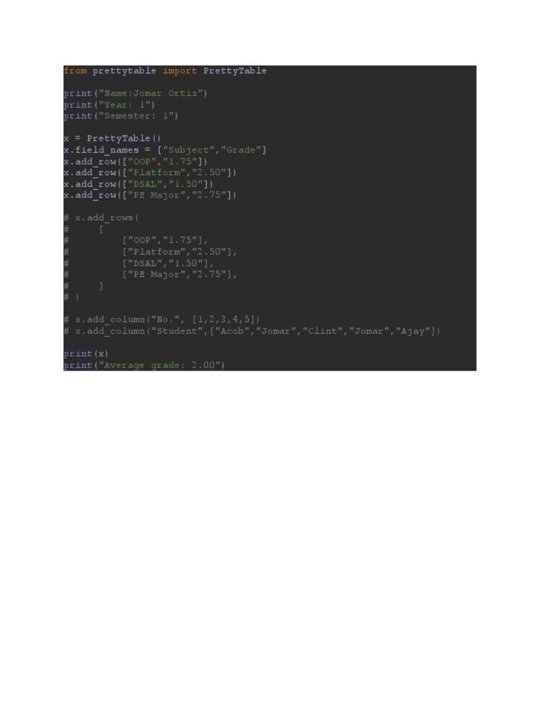 Lecture Code OOP PrettyTable | PDF | Computers Lecture Code OOP PrettyTable | PDF | Computers