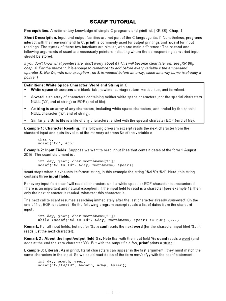 Scanf Tutorial Pdf Pdf C Programming Language Pointer Computer 