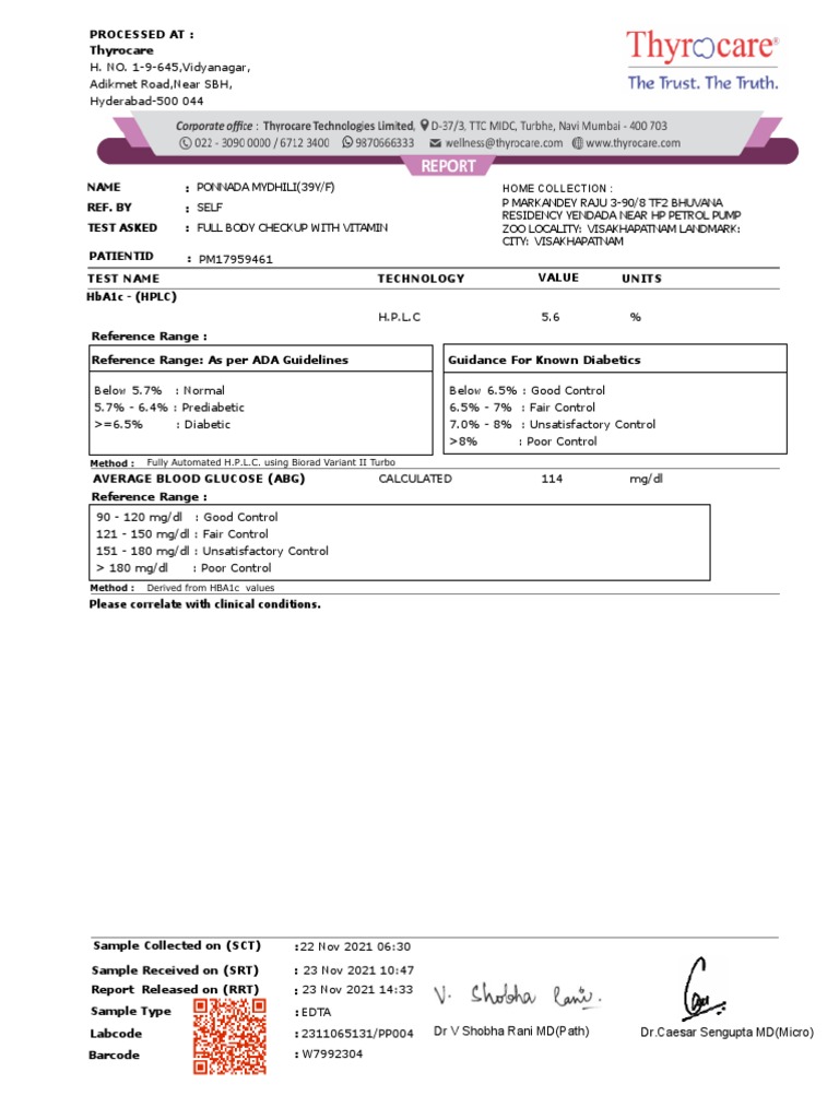 Mydhili Recent Blood Test Reports 22.11.2021 PDF | PDF | High Density ...