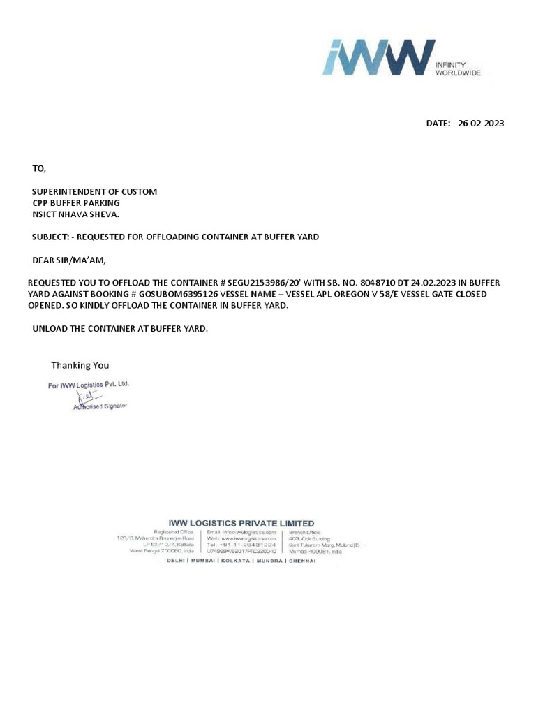 Container Offloading Request 02/2023 | PDF