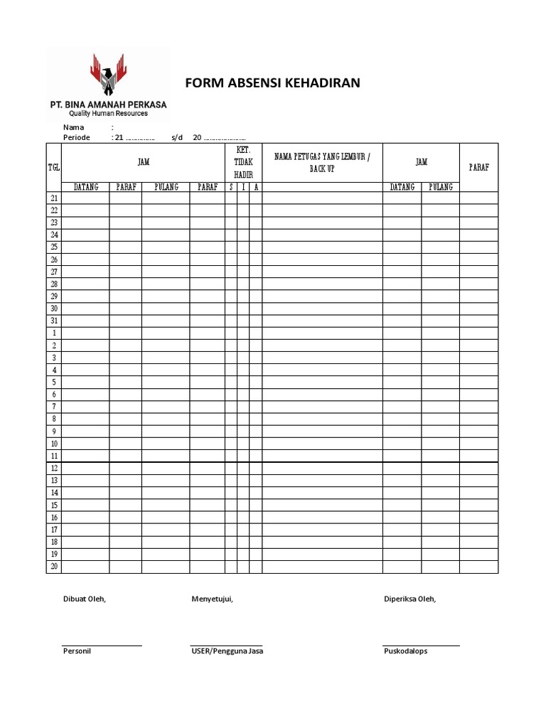 Form Anggota Personal Absensi 21 - 20 | PDF