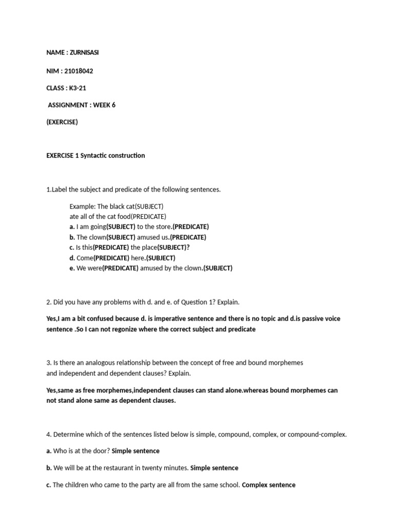 Assignment Week 6 Exercise PDF | Download Free PDF | Clause | Syntax