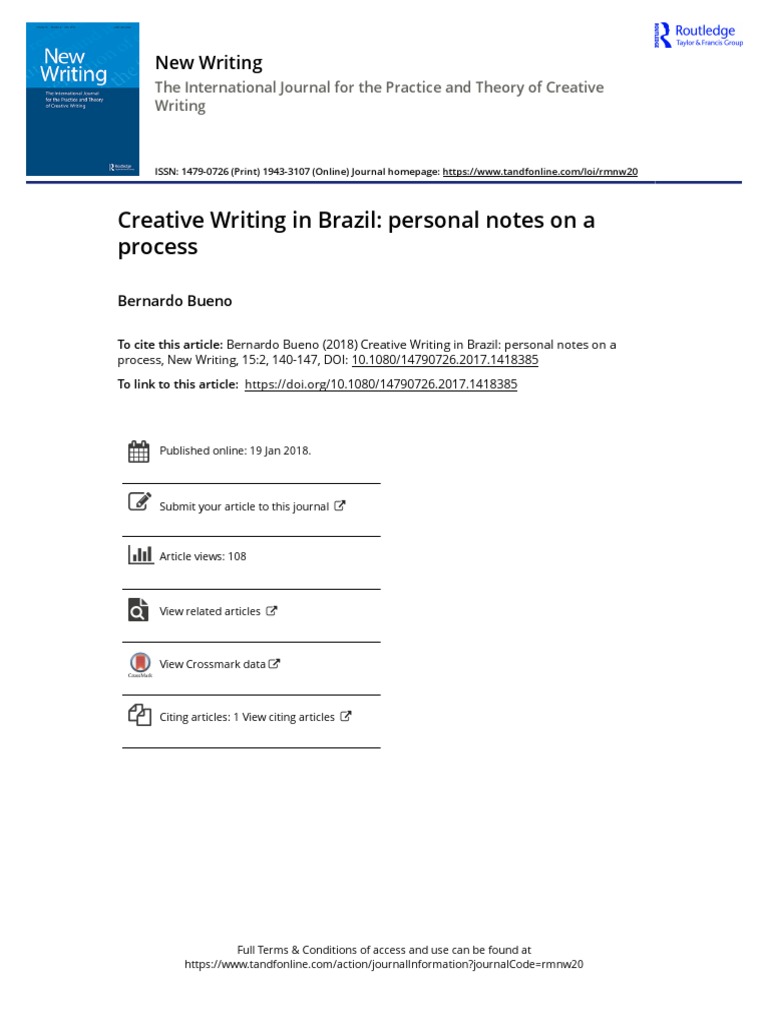 Bueno 2018 - Creative Writing in Brazil Personal Notes On A Process PDF ...