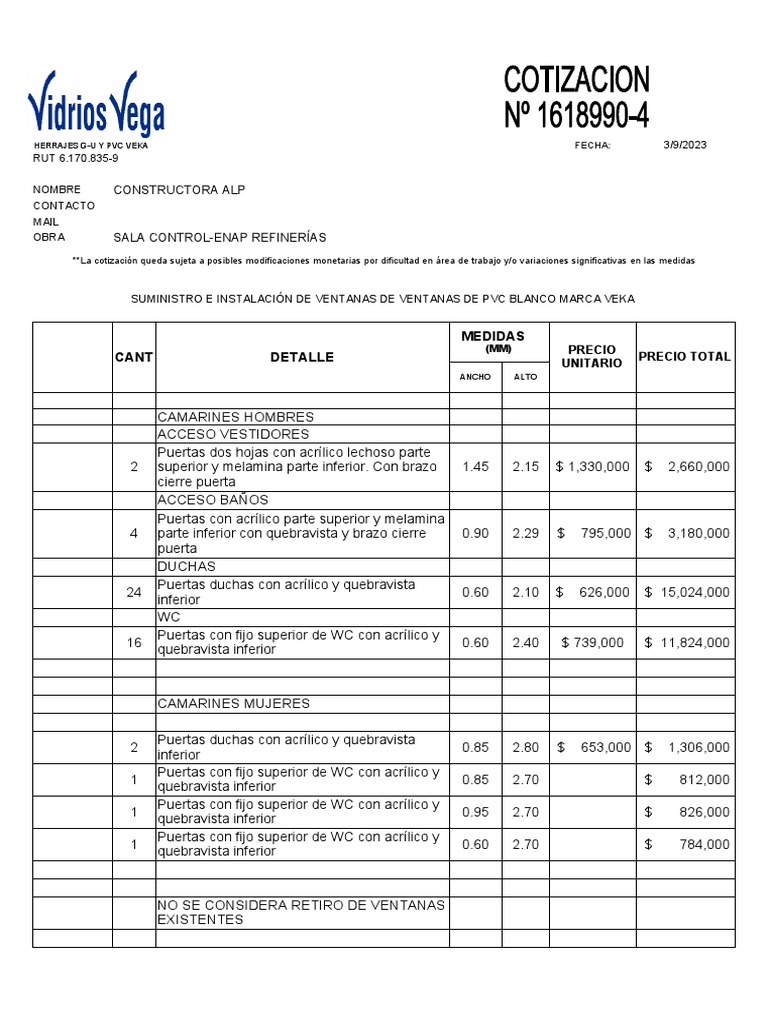 Cotizacion #1618990-4 Constructora Alp | PDF