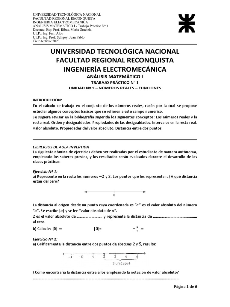 001 ANALISIS MATEMÁTICO I - Trabajo Práctico #1 - FUNCIONES - 2023 PDF | PDF | Función ...