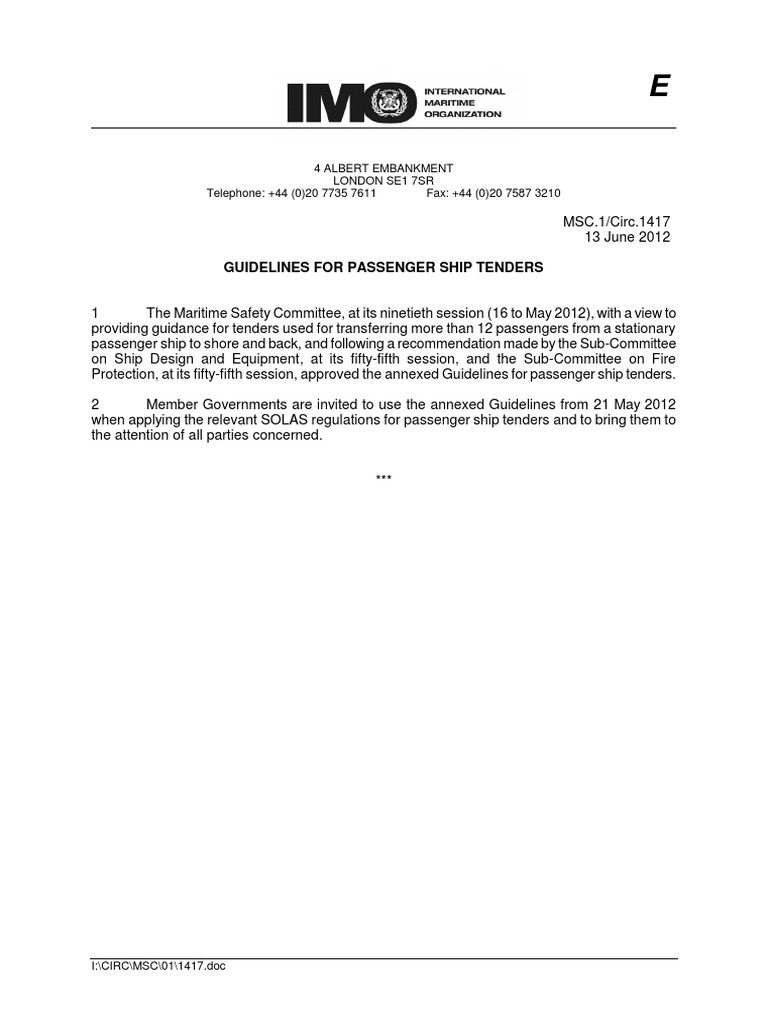 2014 - Operational - MSC.1 Circ.1417 - Guidelines For Passenger Ship ...
