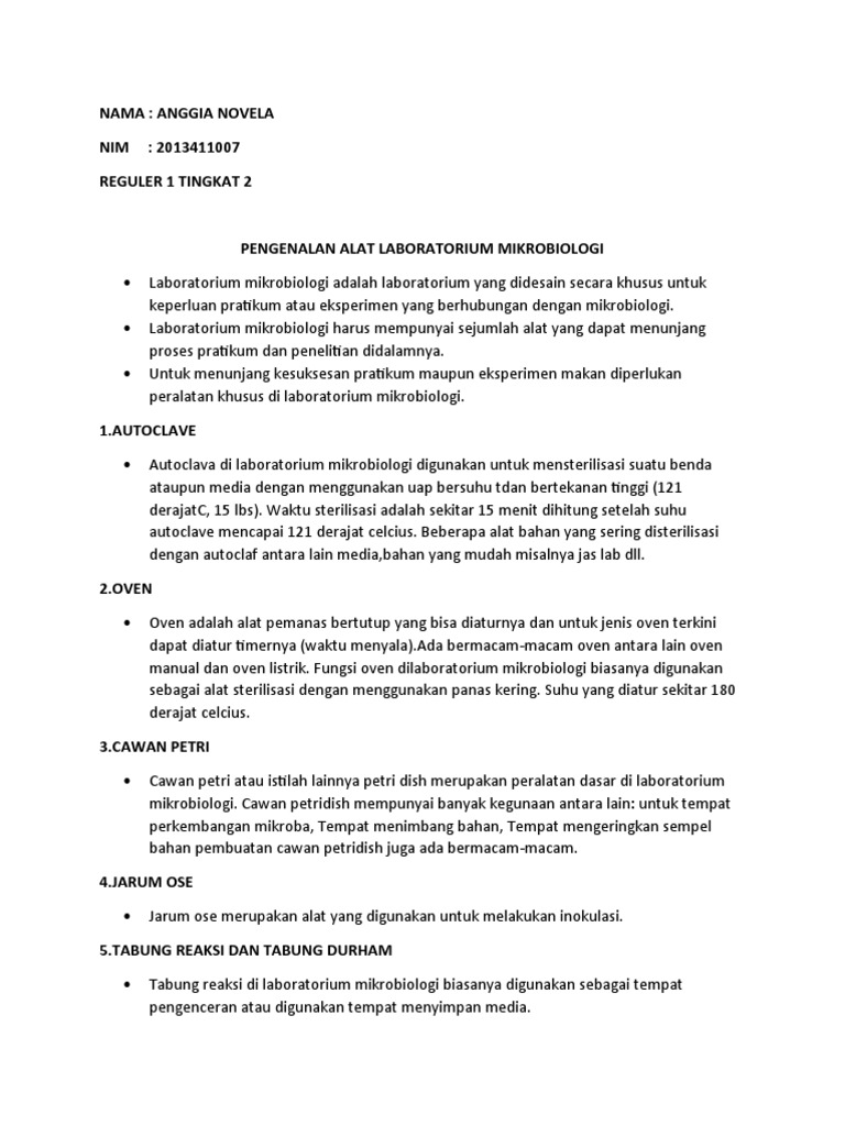 007 - Anggia Novela (Pengenalan Alat Laboratorium Mikrobiologi) | PDF