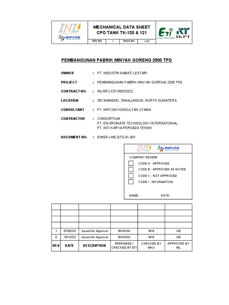 EIMGP-I-ME-DTS-01-001 - R1 Mechanical Data Sheet CPO Tank TK-120 TK-121 ...