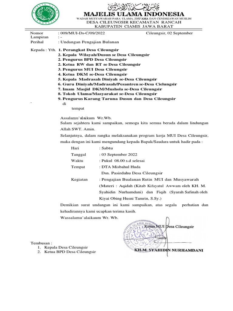 Undangan Pengajian Mui Sep 2022 | PDF