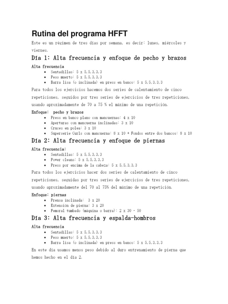 Rutina Del Programa HFFT | PDF | Entrenamiento con pesas