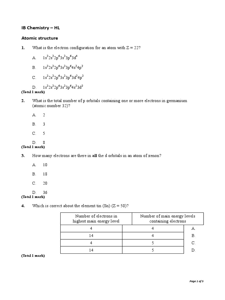 IB Chem HL Atomic Structure Questions | PDF | Electron Configuration | Ionization