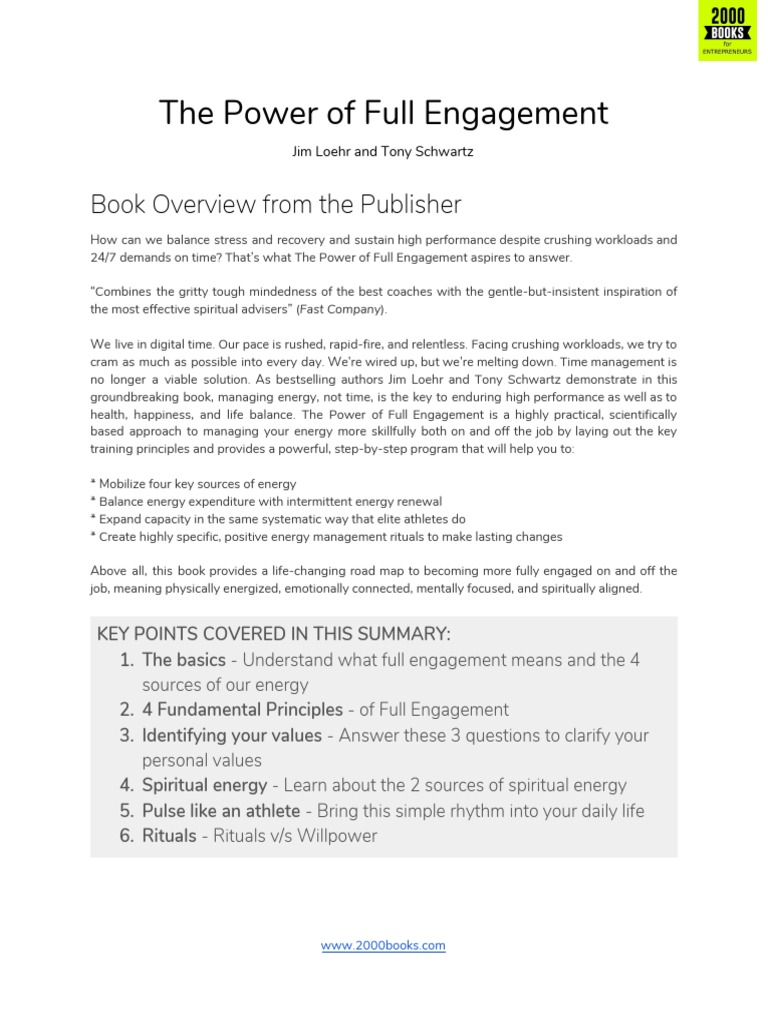 Power of Full Engagement v.1 PDF | PDF | Emotions | Self-Management Power of Full Engagement v.1 PDF | PDF | Emotions | Self-Management