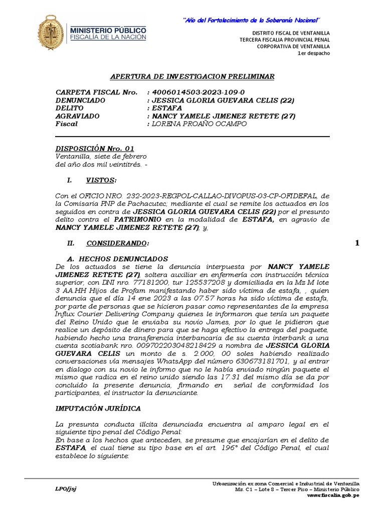 Investigación por Estafa en Ventanilla | PDF | Fiscal | Derecho penal