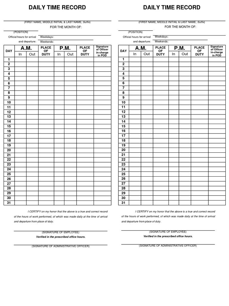 Daily Time Record | PDF