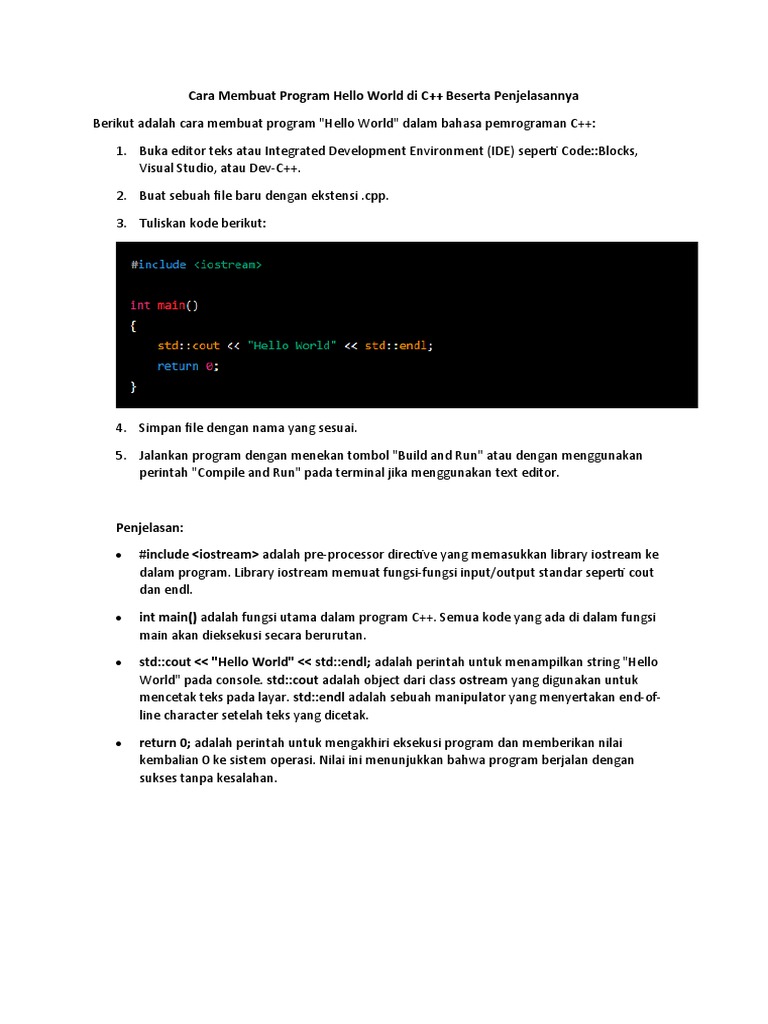 Cara Membuat Program Hello World Di C++ | PDF Cara Membuat Program Hello World Di C++ | PDF