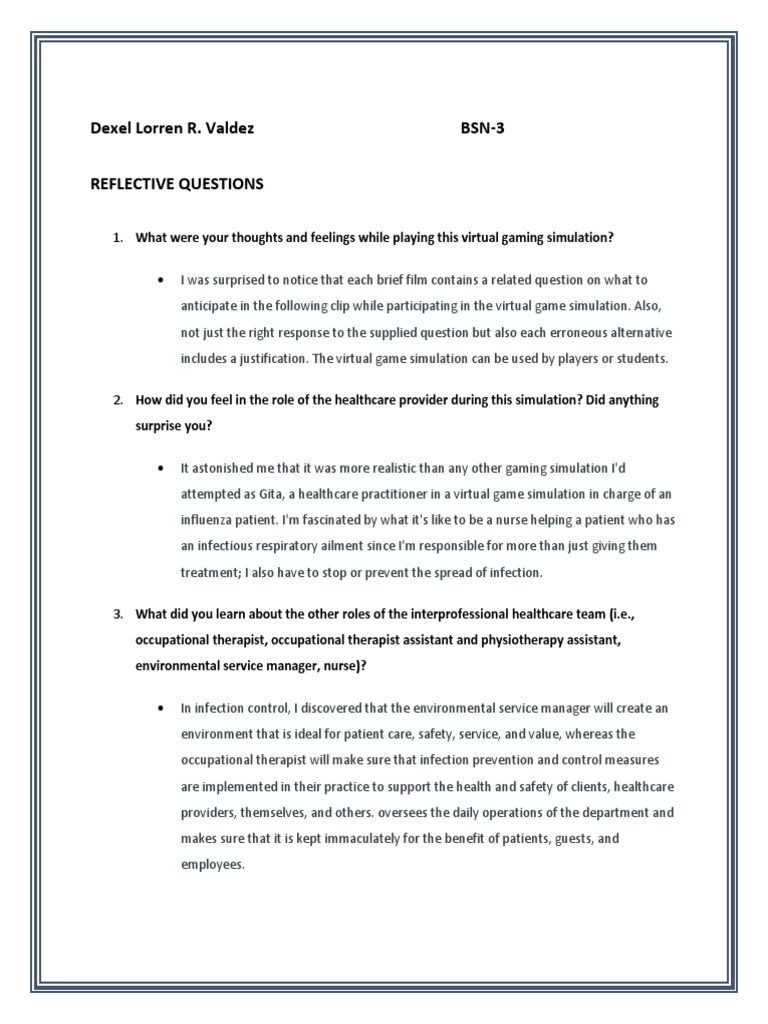 Valdez Reflective-Questions PDF | PDF | Health Care | Infection