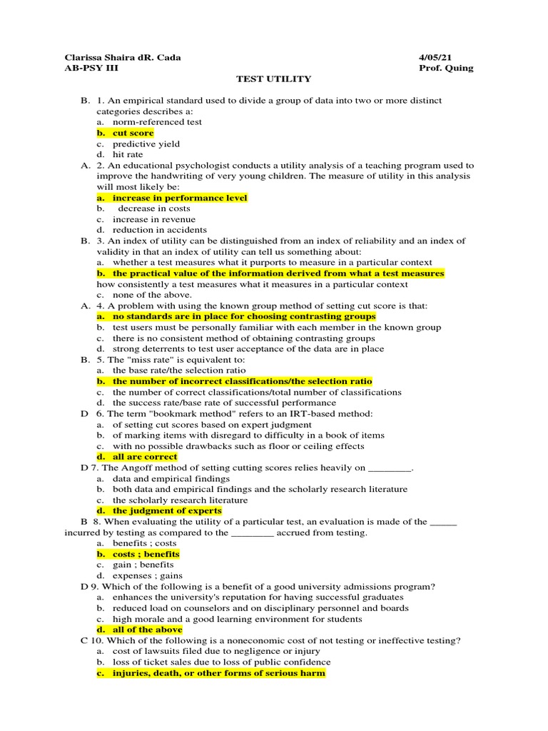 Test Utility PDF | PDF | Multiple Choice | Validity (Statistics)
