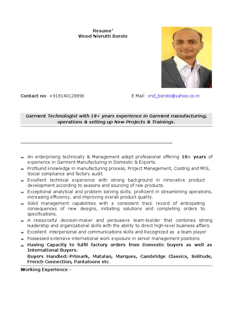 Vinod Borole Resume K | PDF | Secondary Sector Of The Economy