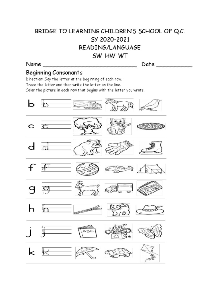 Beginning Consonants Worksheet | PDF