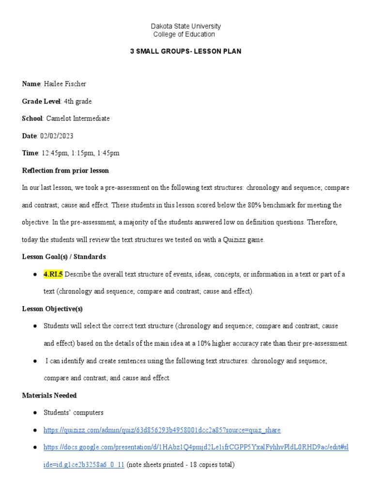 2 Work Sample Lesson Plan HF | PDF | Learning | Individualized ...