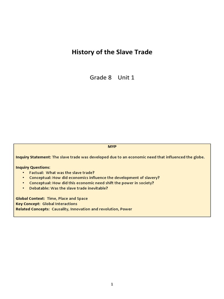 1 History of The Slave Trade Unit Reading | PDF | Atlantic Slave Trade ...