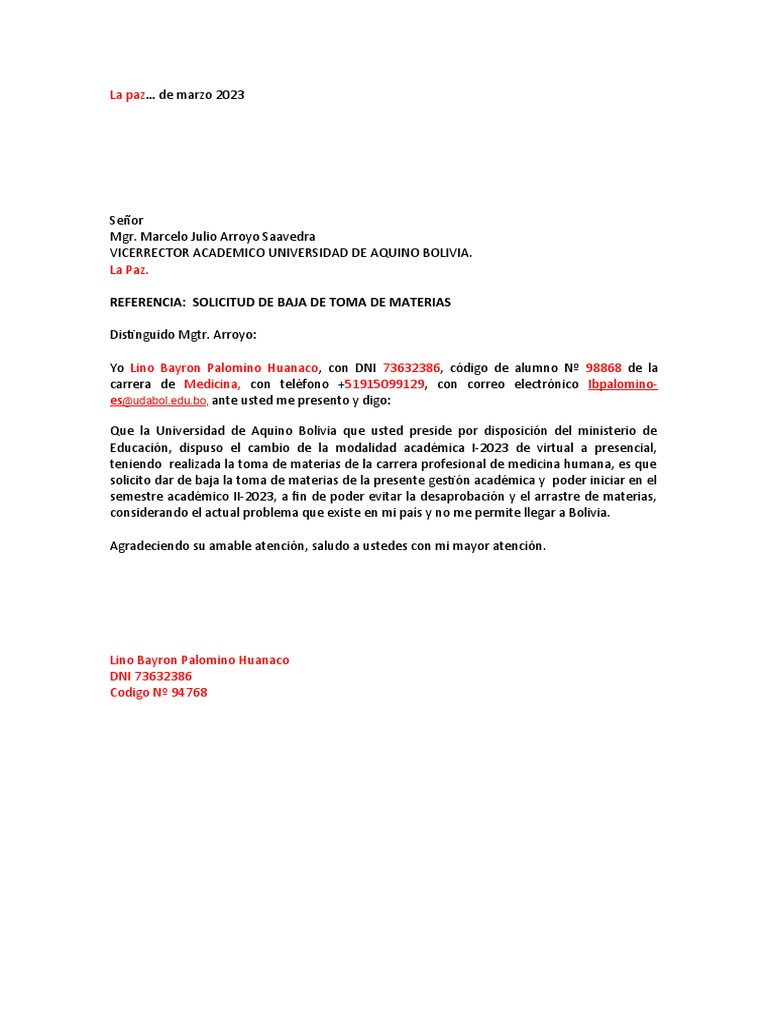 Carta Solicitud de Baja | PDF | Estilo de vida